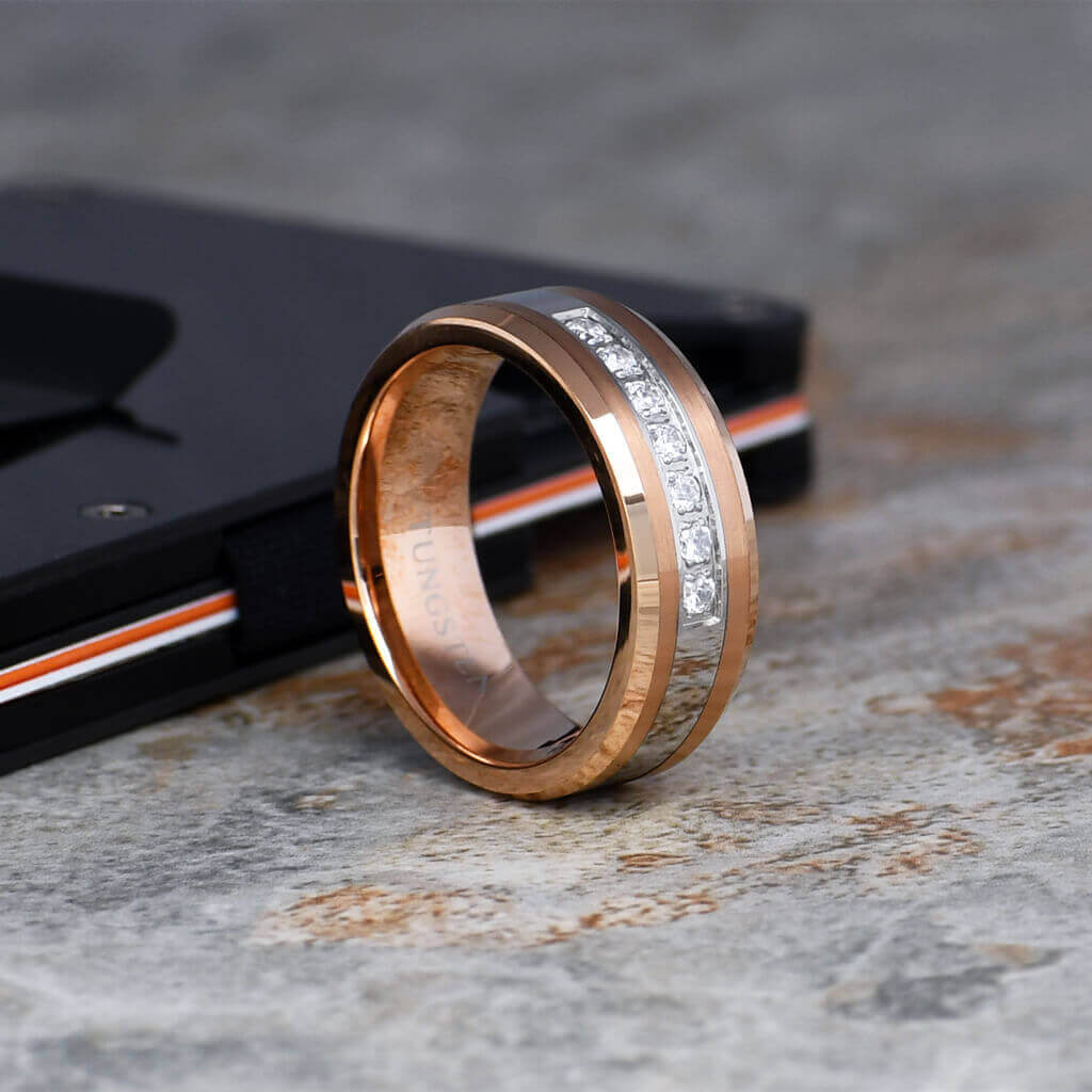 GAMA Rose Gold Tungsten Men's Wedding Band | Gaboni Jewelers