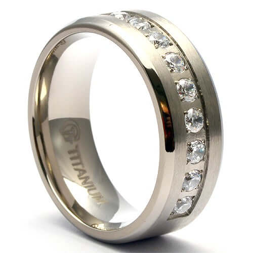 Simulated Diamond Titanium Wedding Band | Titanium CZ Ring