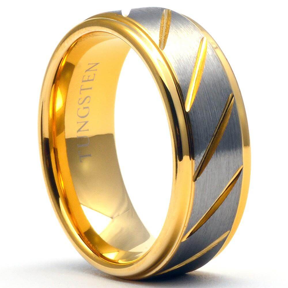 GOLDEX Brushed Gold Tungsten Wedding Ring with Channels
