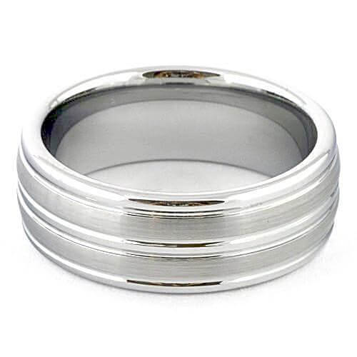 JAXEN Brushed White Tungsten Wedding Ring Striped