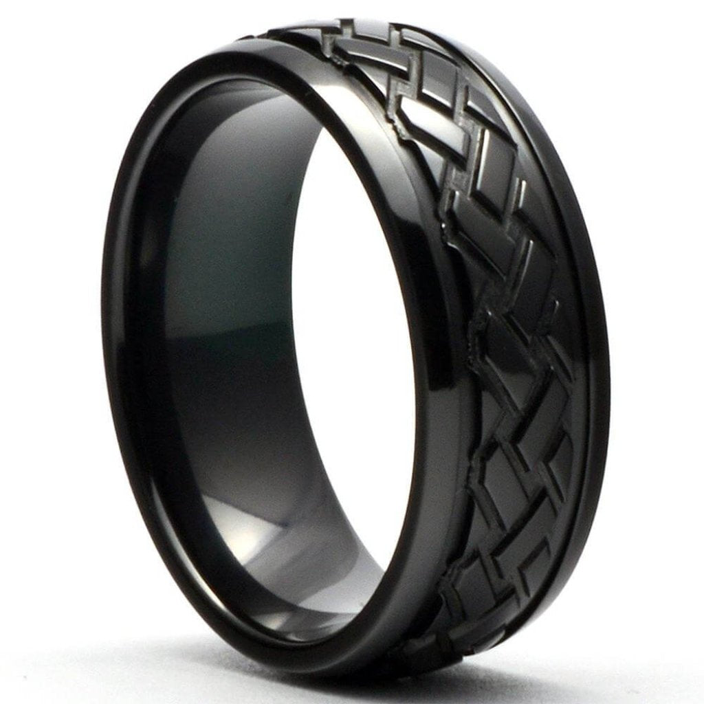ORIS Mens Ring Tire-Pattern Wedding Band Black Zirconium
