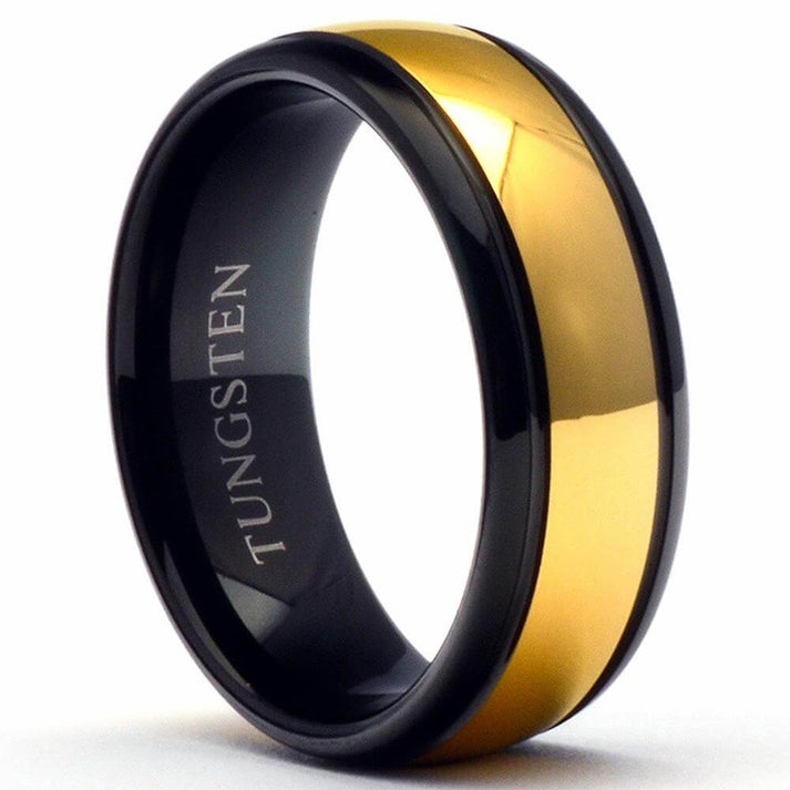 TERRIN 6mm Tungsten Ring Domed Black-Gold Color – Gaboni Jewelers