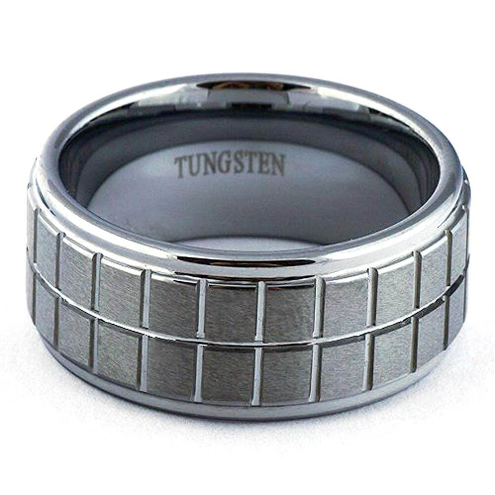 ZEUS 10mm Men's Ring Matt Finish Shiny Groves & Steps